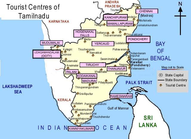 South India map with tourist places - Map south India tourist places ...
