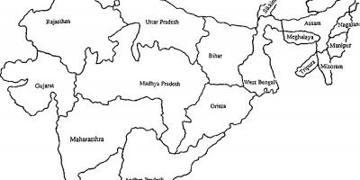 Physical map of India black and white - India physical map black and ...